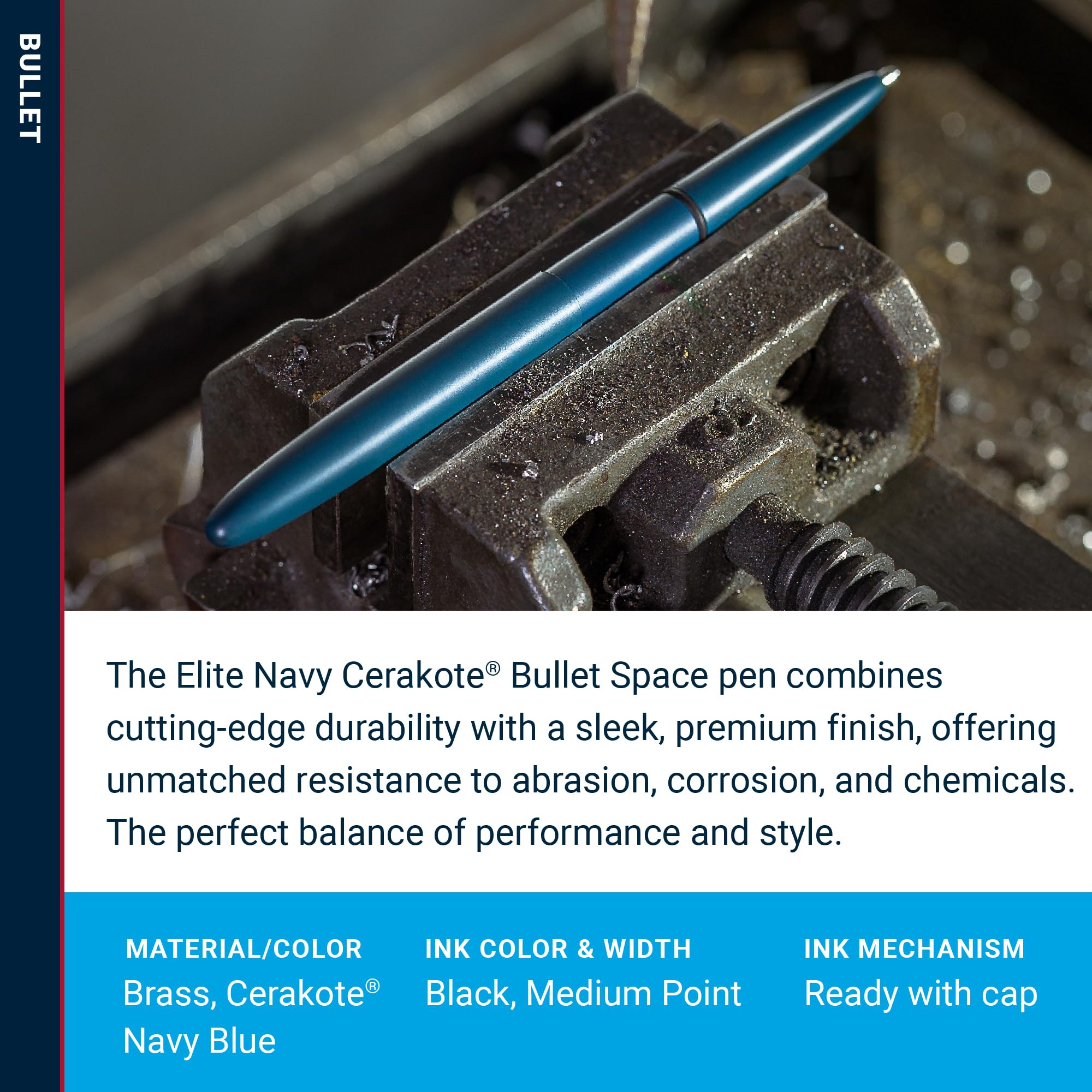 FISHER Space Pen Bullet Pen, Ballpoint, Elite Navy Blue, Cerakote Fini