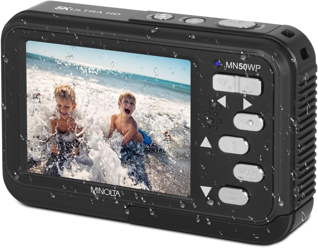 Minolta 48 Mega Pixels Underwater Digital Camera with Autofocus, 5K Vi